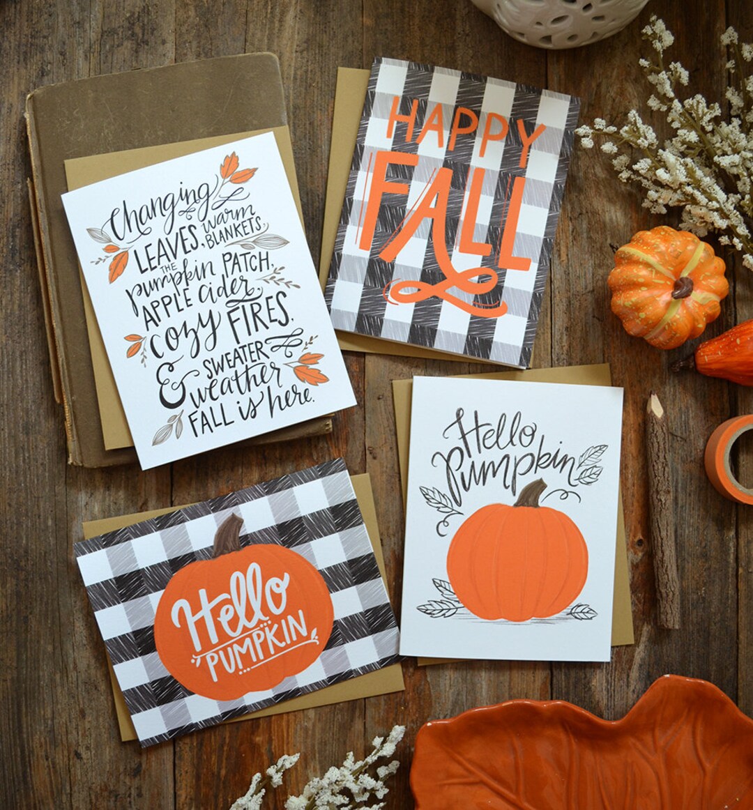 Hello Pumpkin, Fall is Here, Happy Fall Seasonal Folded Note Cards ...