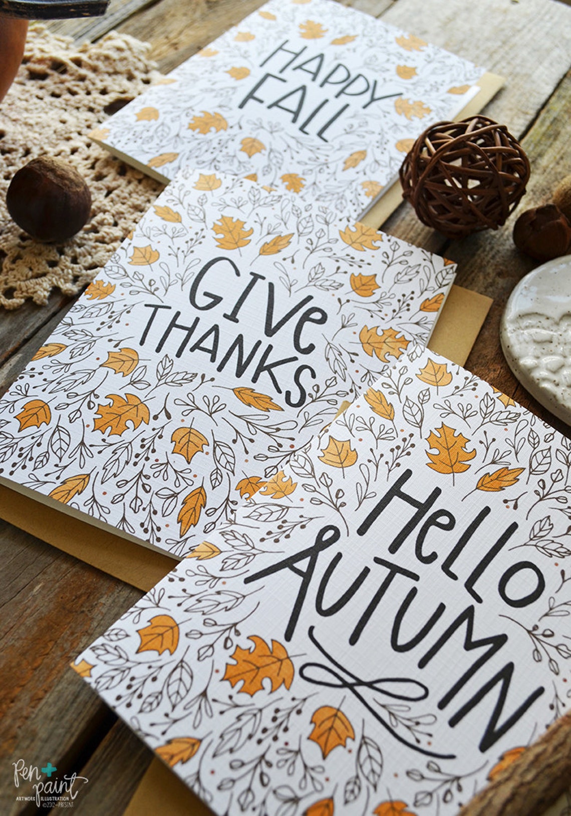 Happy Fall Give Thanks Hello Autumn Set of FOUR Seasonal - Etsy
