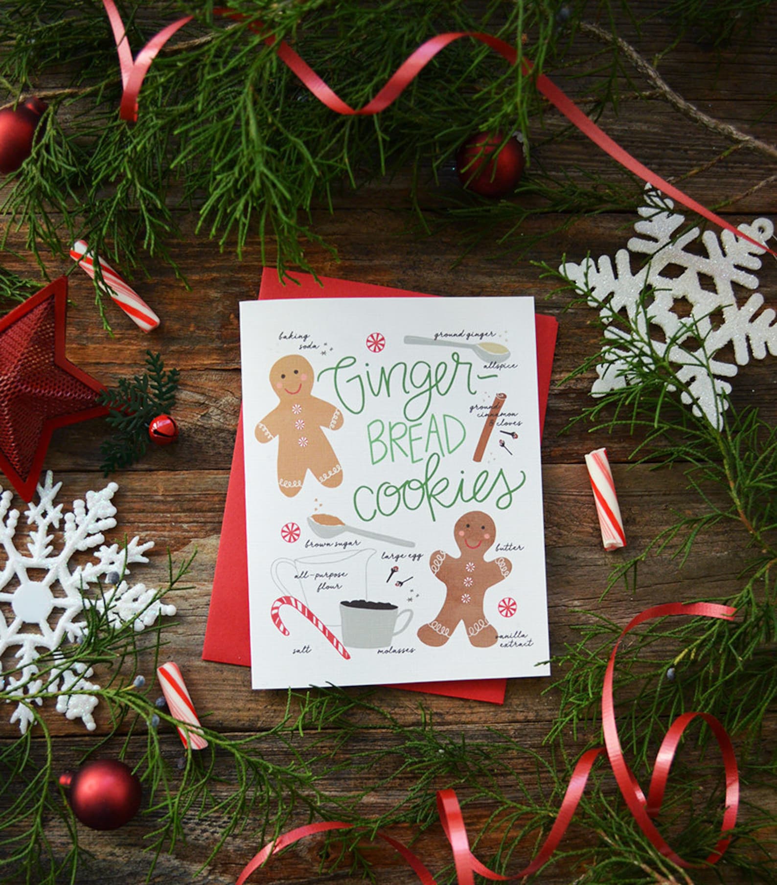 Gingerbread Cookie Recipe Illustration Greeting Card, Christmas Cookies ...