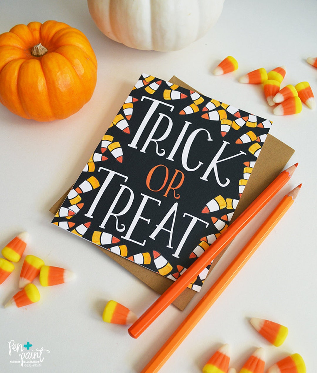 Trick or Treat, Happy Halloween Seasonal Folded Note Card, Autumn ...