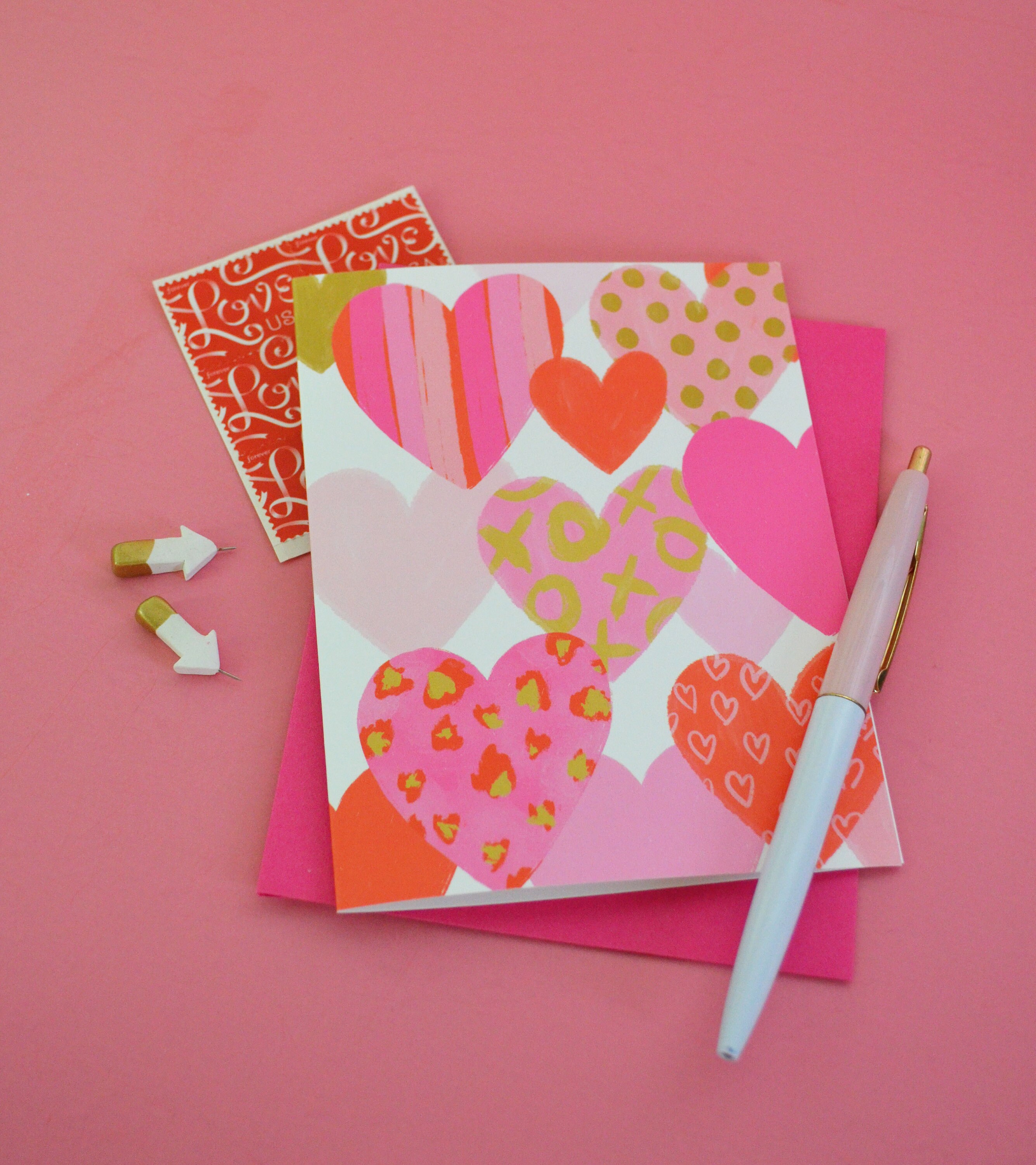 Pretty Hearts, Happy Valentine's Day, Set of FIVE Folded Note Cards ...
