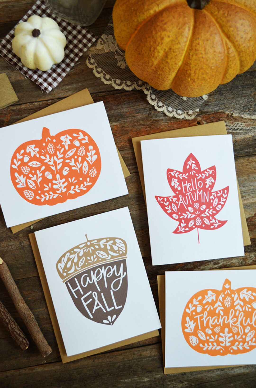 Colorful Fall Note Card Set, Thankful, Happy Fall, Hello Autumn ...