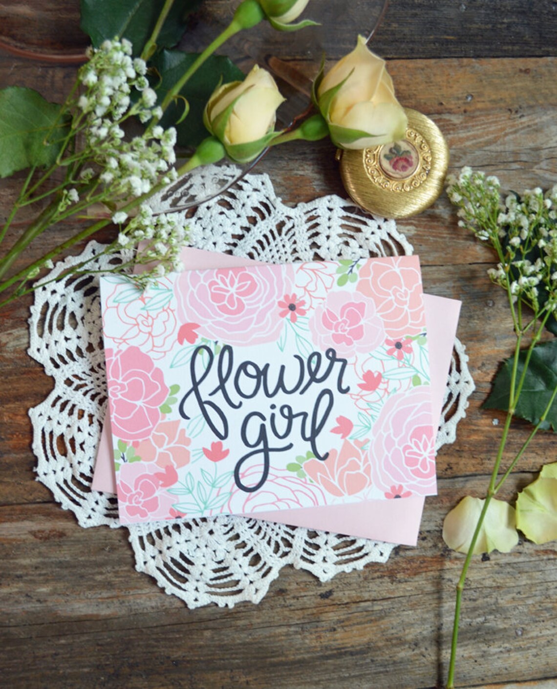 Flower Girl Card Wedding Party Card Floral Wedding Thank | Etsy