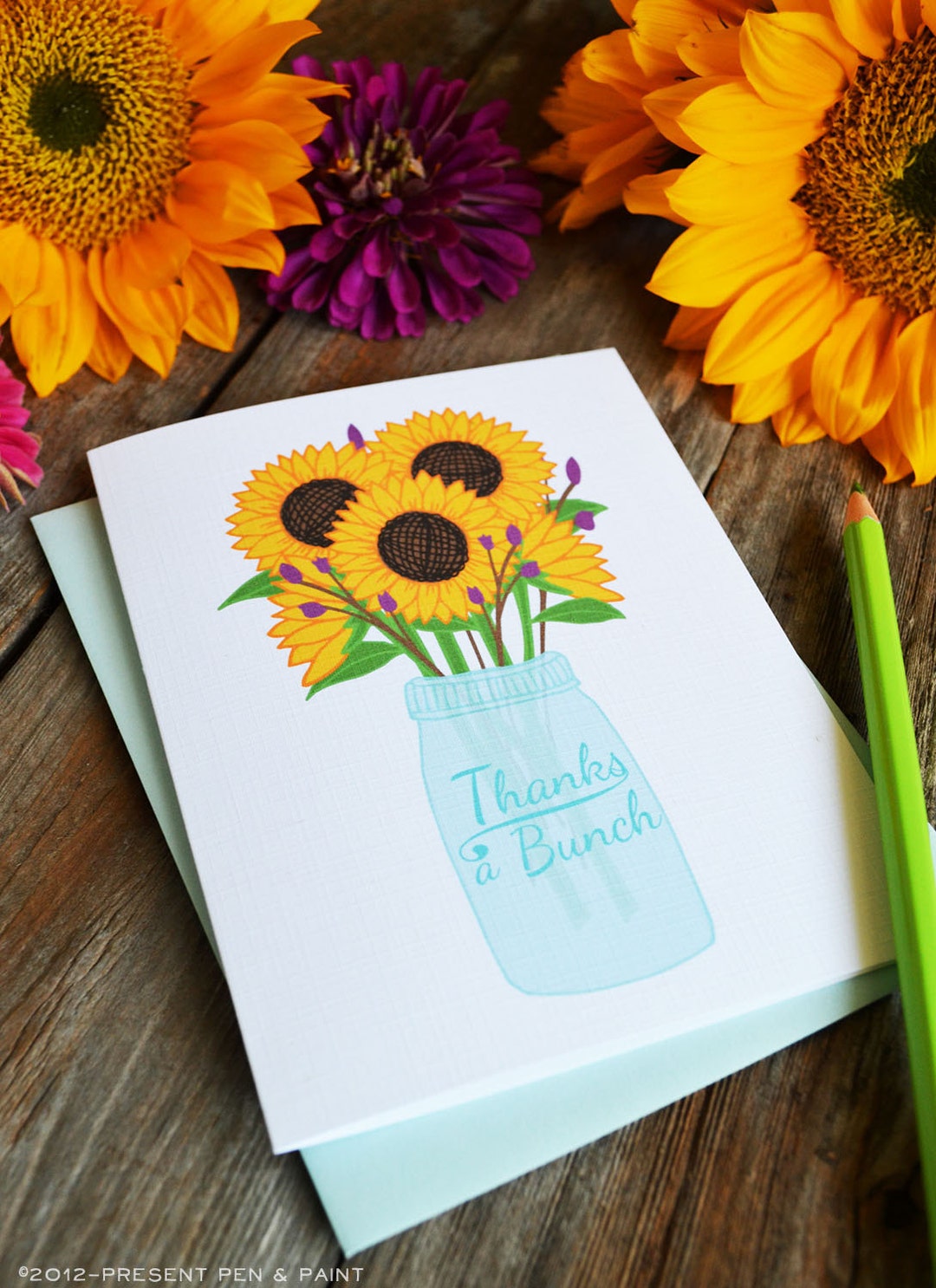Thanks a Bunch, Thank You Card, Floral Folded Note Cards, Stationery ...