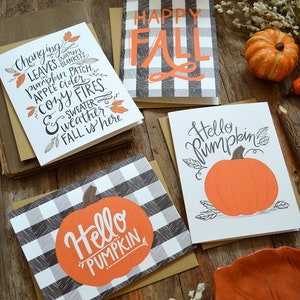 Hello Pumpkin, Fall is Here, Happy Fall Seasonal Folded Note Cards ...