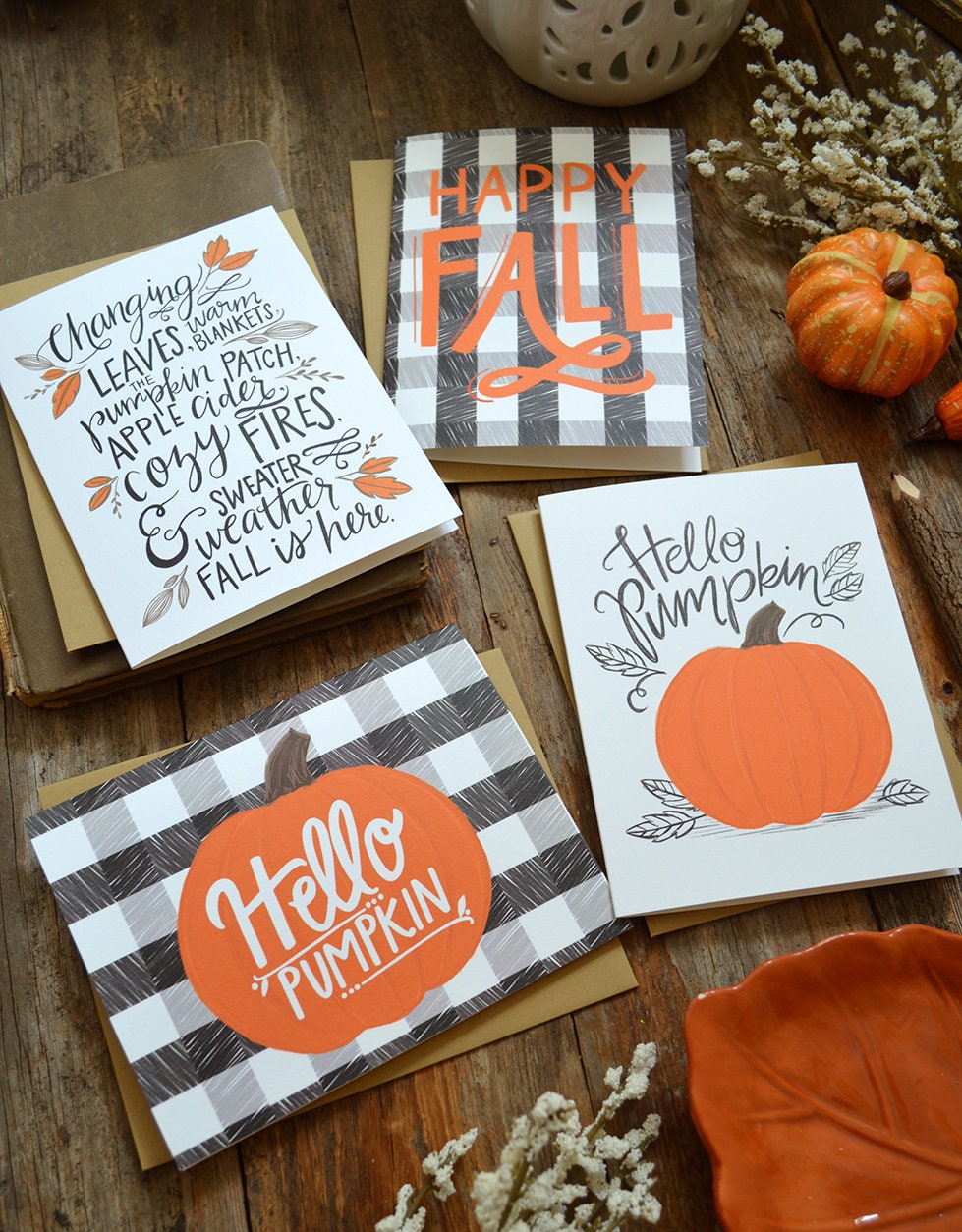 Hello Pumpkin Fall is Here Happy Fall Seasonal Folded Note - Etsy