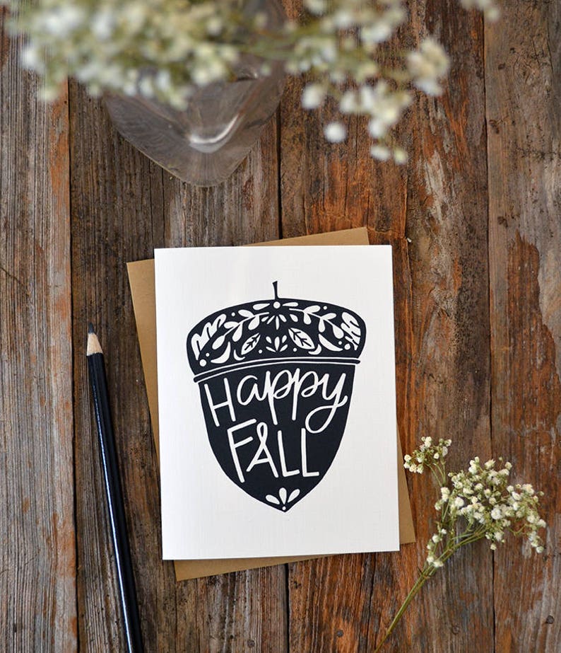 Fall note card set Thankful Happy Fall Hello Autumn Black | Etsy