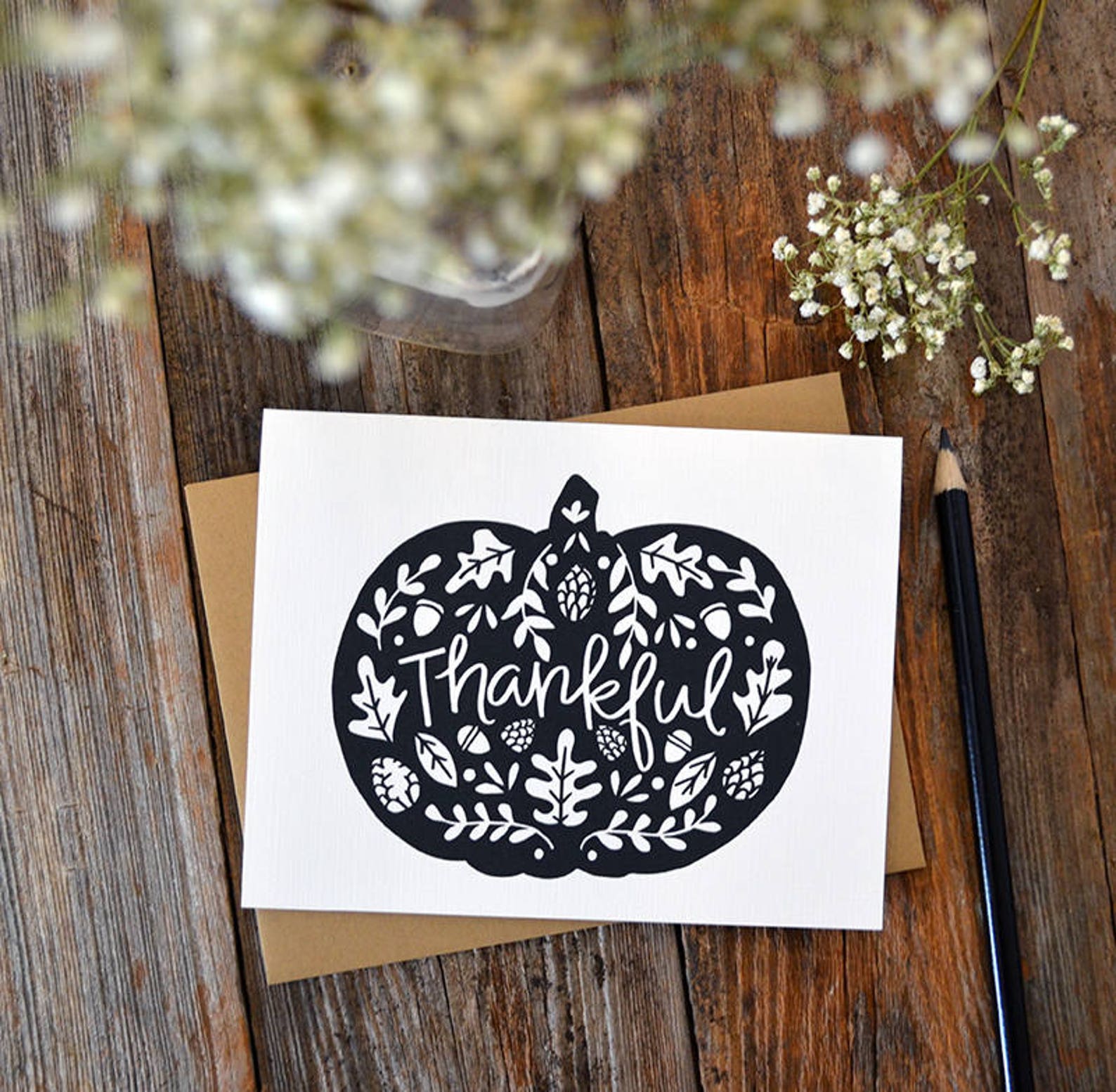 Fall note card set Thankful Happy Fall Hello Autumn Black | Etsy