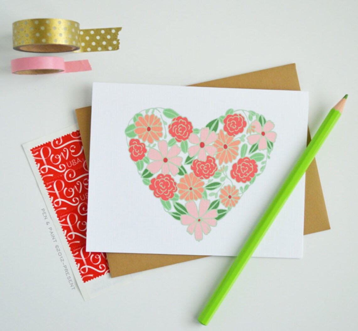 Set of FOUR Floral Folded Note Cards Valentine Stationery - Etsy