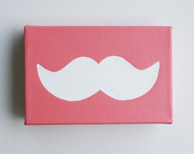Peach Coral Pink Mustache Affordable Original Painting - Etsy