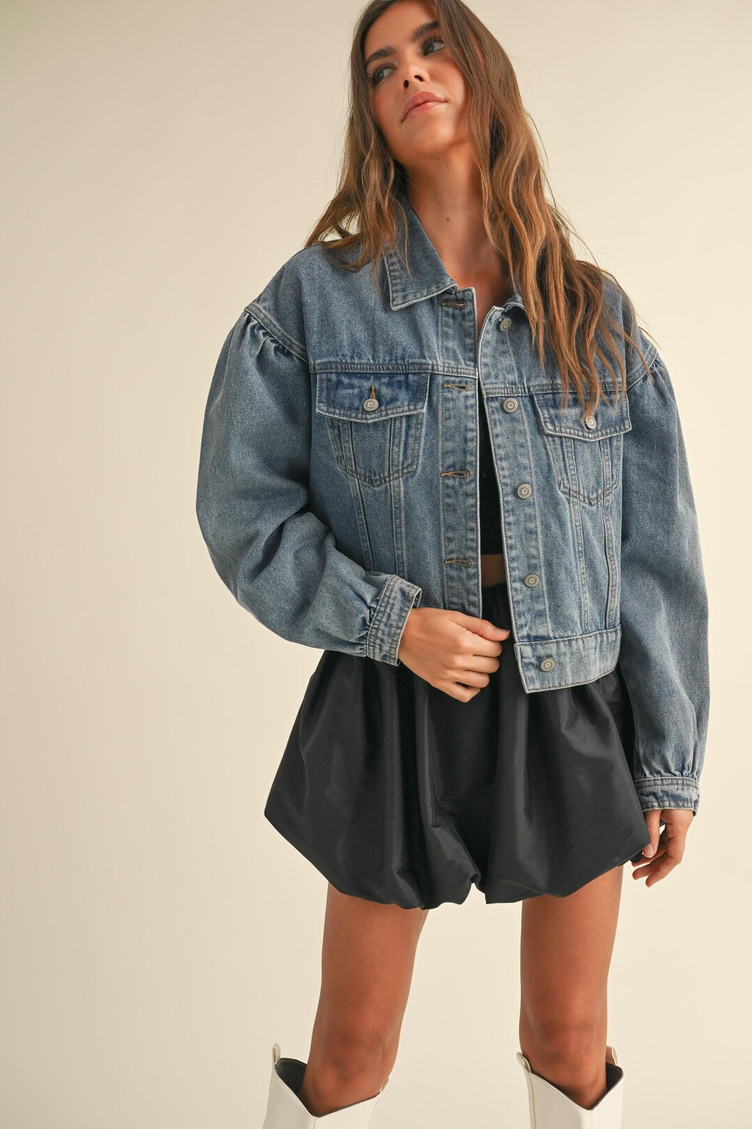 Long Sleeve Puff Blue Denim Jacket for Women - Etsy