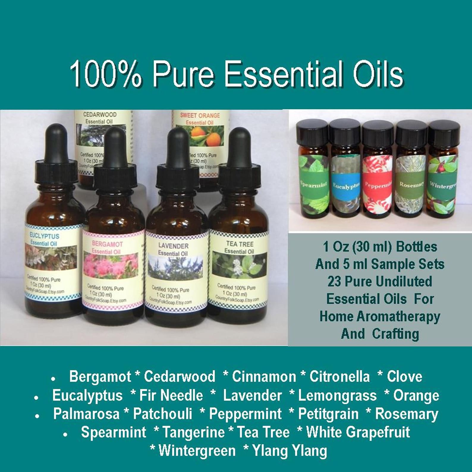 Pure Essential Oils Sample Sets or 1 Oz Bottle Lavender Peppermint ...