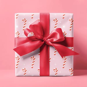 Candy Cane Wrapping Paper Roll Pink Secret Santa Holiday Gift Wrap ...