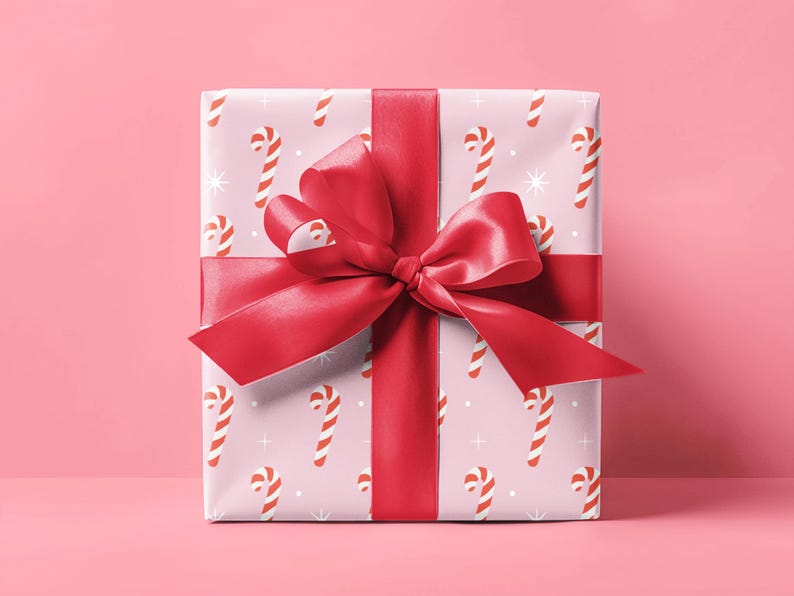 Candy Cane Wrapping Paper Roll Pink Secret Santa Holiday Gift Wrap ...
