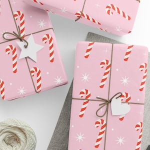 Candy Cane Wrapping Paper Roll Pink Secret Santa Holiday Gift Wrap ...