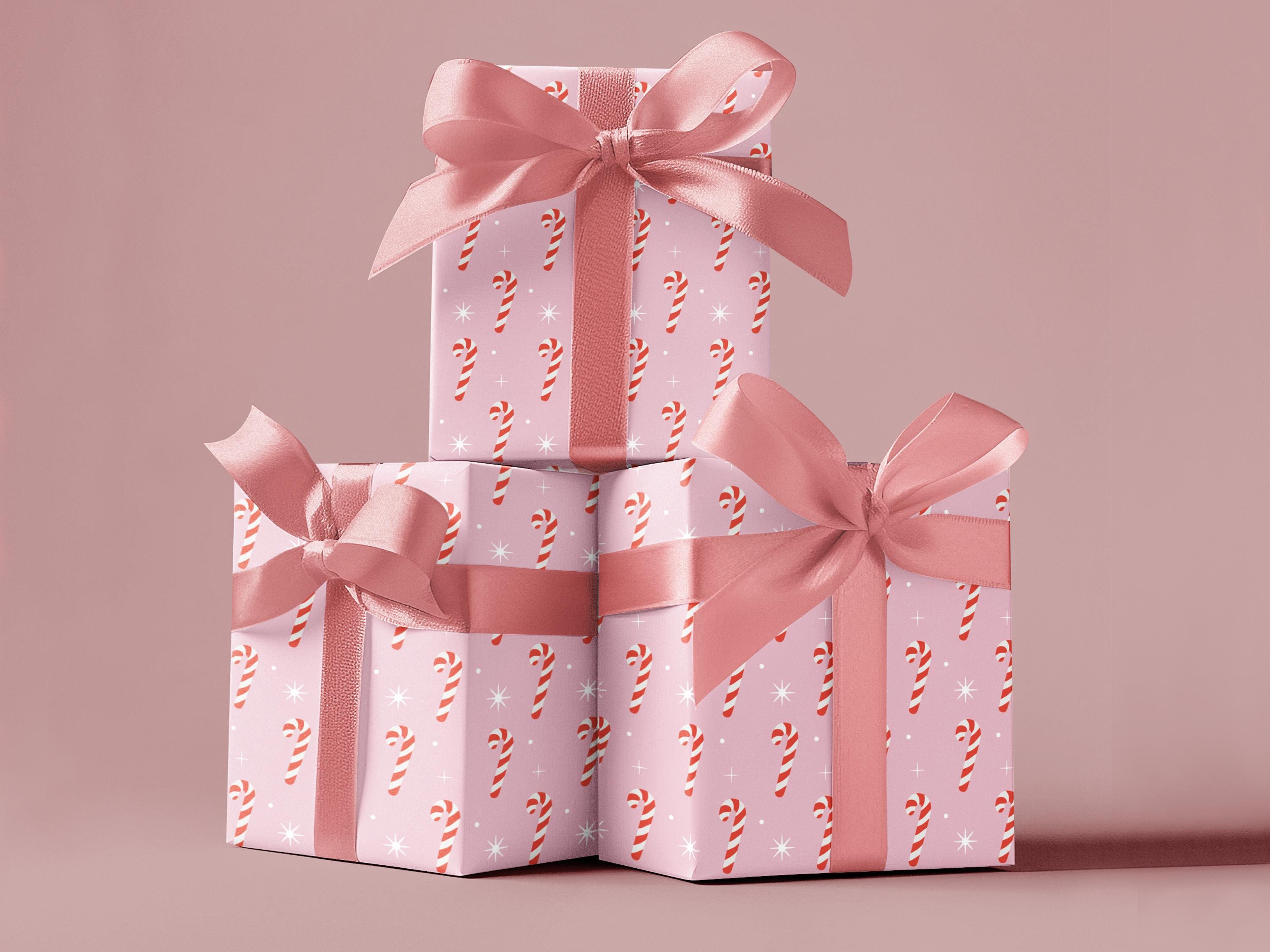 Candy Cane Wrapping Paper Roll Pink Secret Santa Holiday Gift Wrap ...