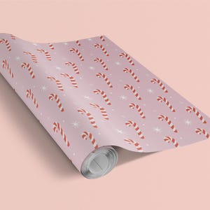 Candy Cane Wrapping Paper Roll Pink Secret Santa Holiday Gift Wrap ...