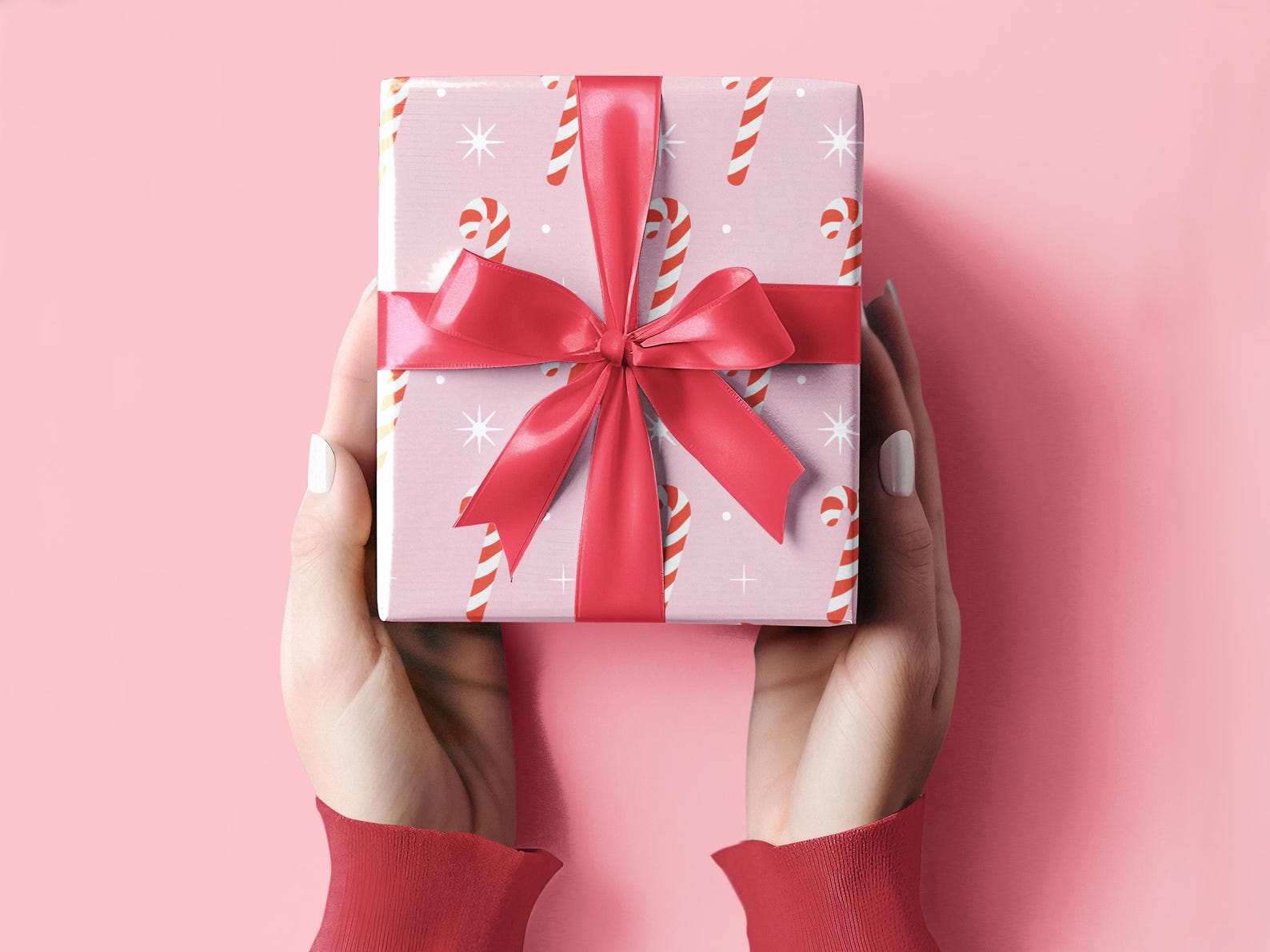 Candy Cane Wrapping Paper Roll Pink Secret Santa Holiday Gift Wrap ...