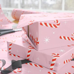 Candy Cane Wrapping Paper Roll Pink Secret Santa Holiday Gift Wrap ...
