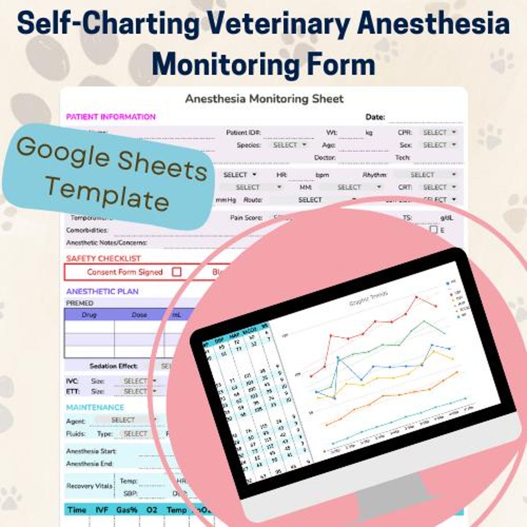 Anesthesia Sheet Template Self-charting Veterinary - Etsy