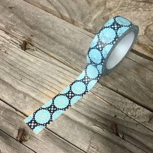 Washi Tape 15mm Light Blue Floral Design on Navy Deco Paper Tape No ...