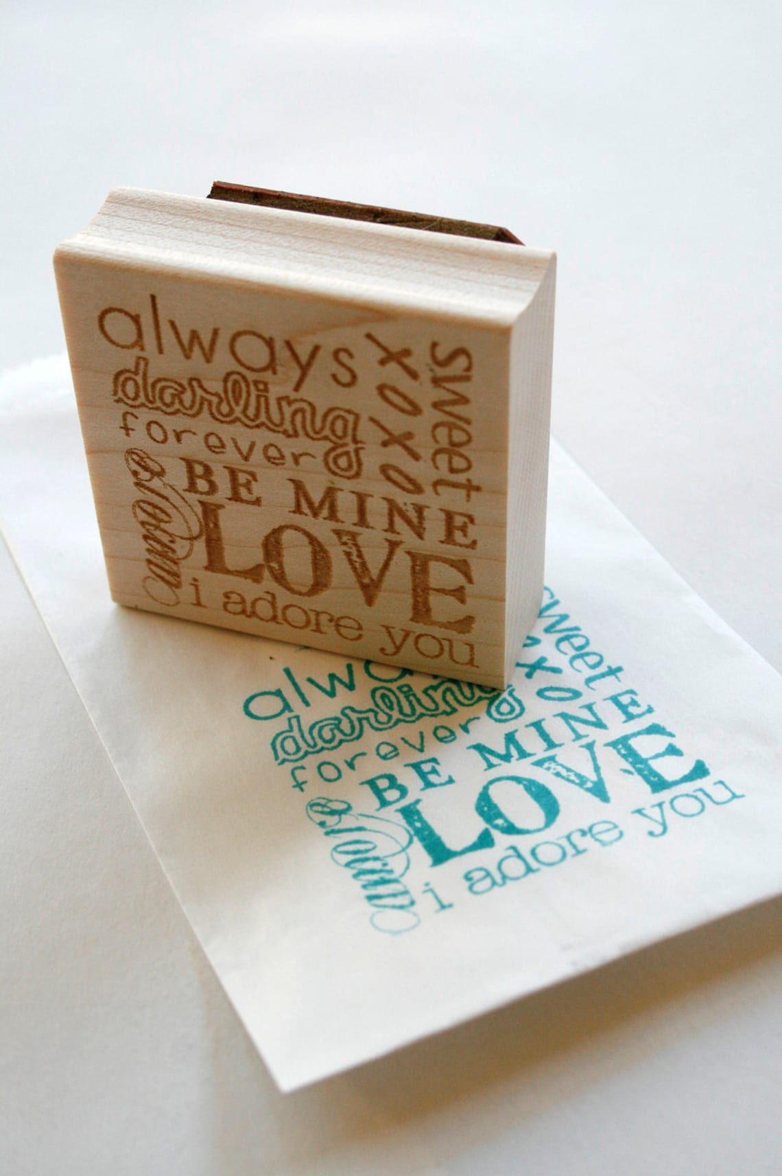 Love Themed Wood Mounted Red Rubber Stamp With Engraved Top | Etsy