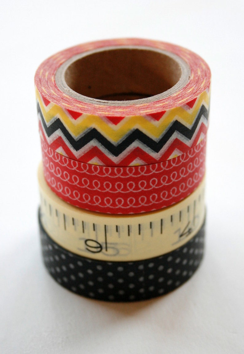 Washi Tape - 15mm - White Vertical Stripe on Red Pattern - Deco Paper ...