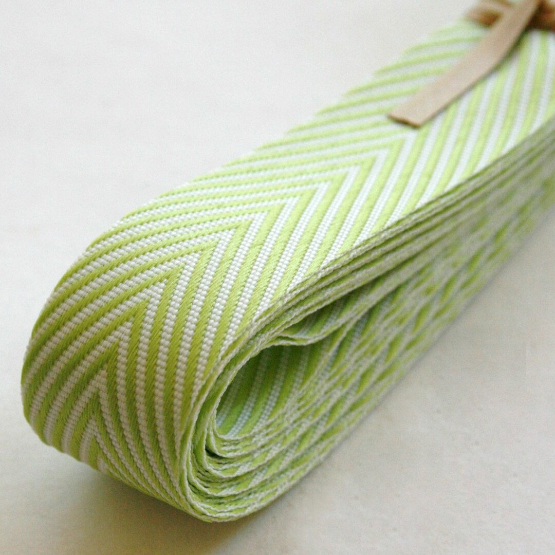 Chevron Twill Herringbone Ribbon - Lime Green and White 3/4 Inch Width ...
