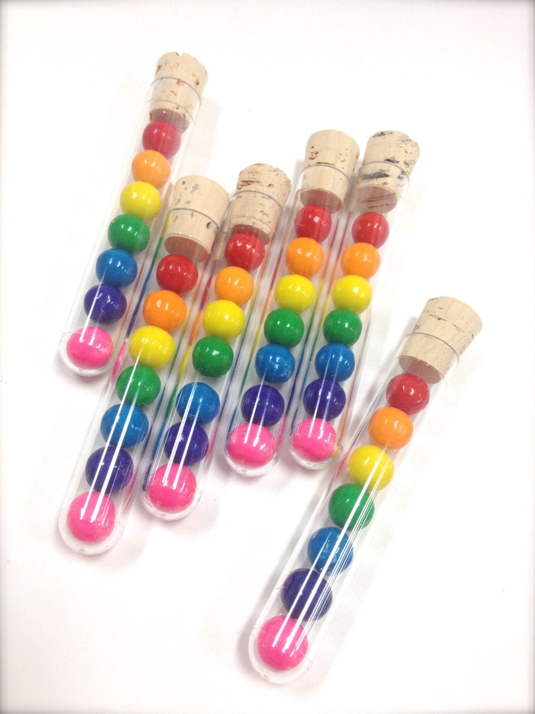 Clear Plastic Test Tubes and Corks - Stacked Candy Coated Candies - 4 ...