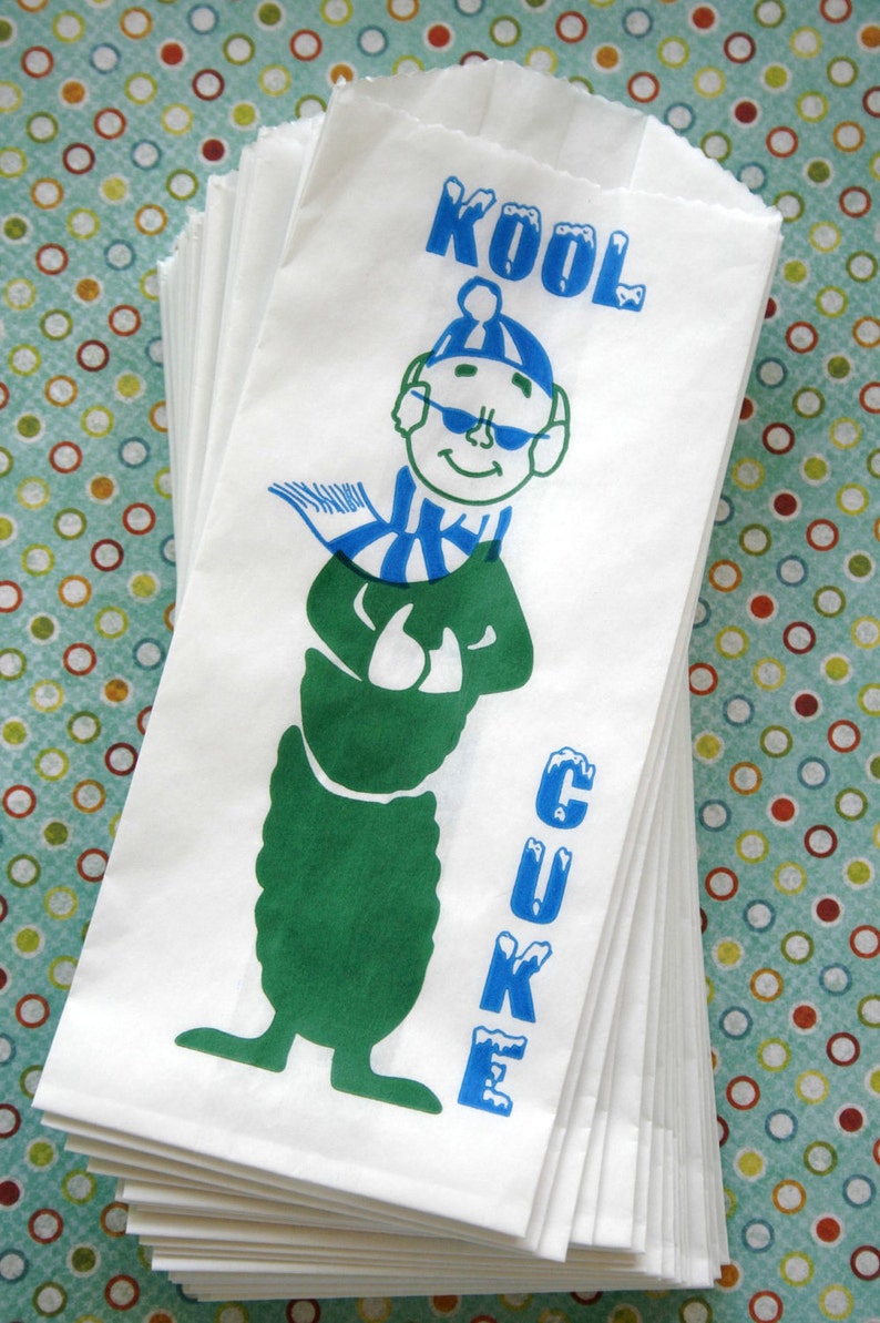Vintage Style Cool Cuke Pickle Bags - White With Blue and Green ...