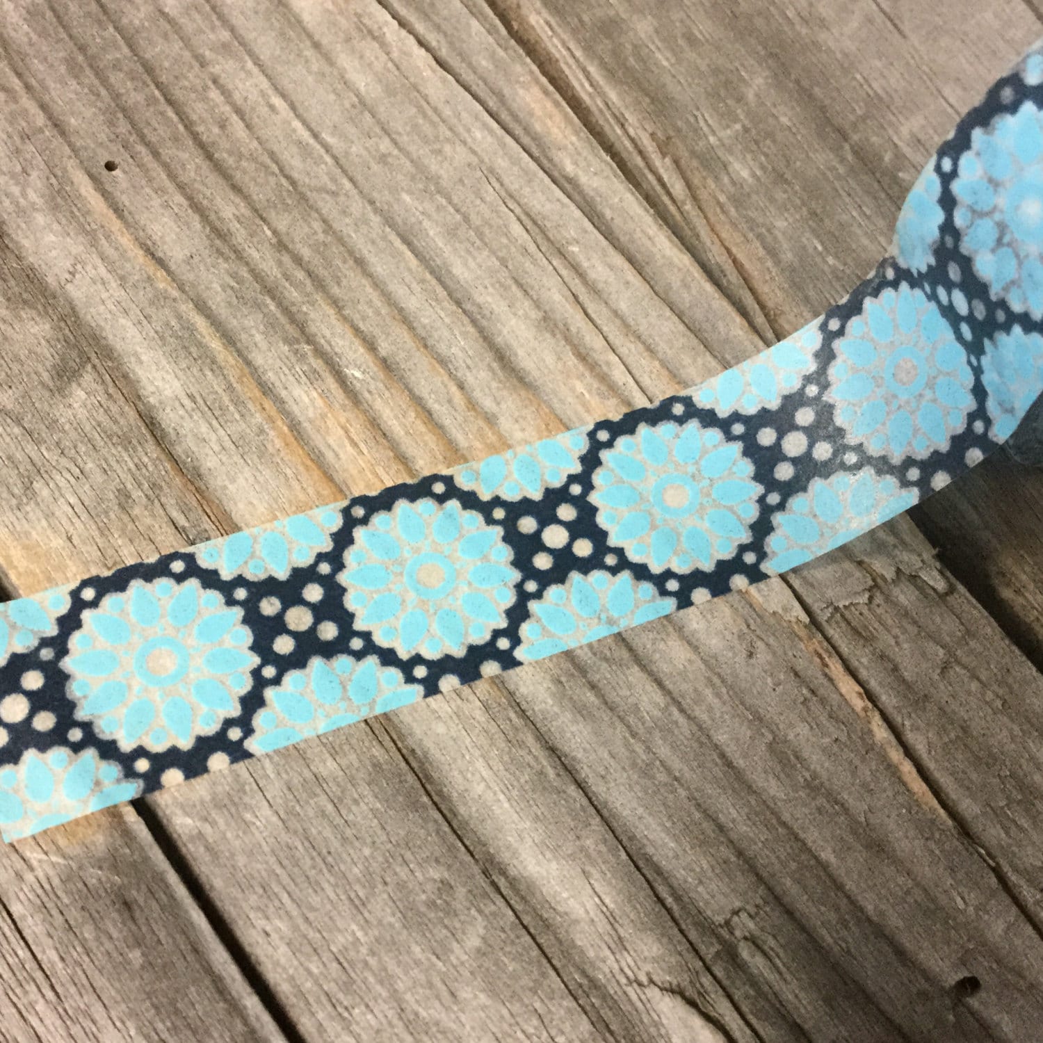 Washi Tape 15mm Light Blue Floral Design on Navy Deco - Etsy