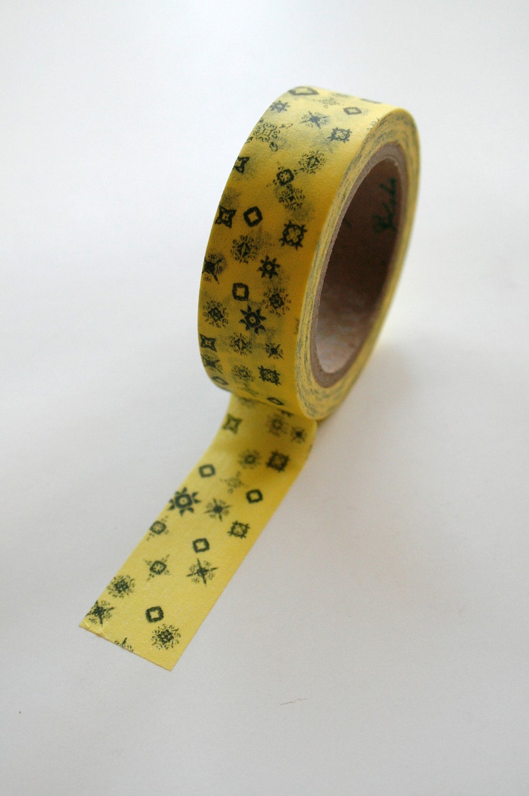 Washi Tape - 15mm - Mini Navy Medallion on Yellow - Deco Paper Tape No ...