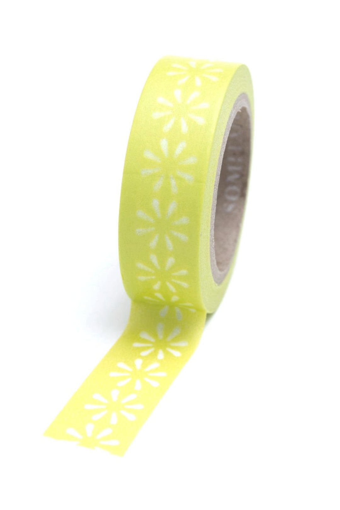 Washi Tape - 15mm - White Daisies on Neon Green - Deco Paper Tape No ...