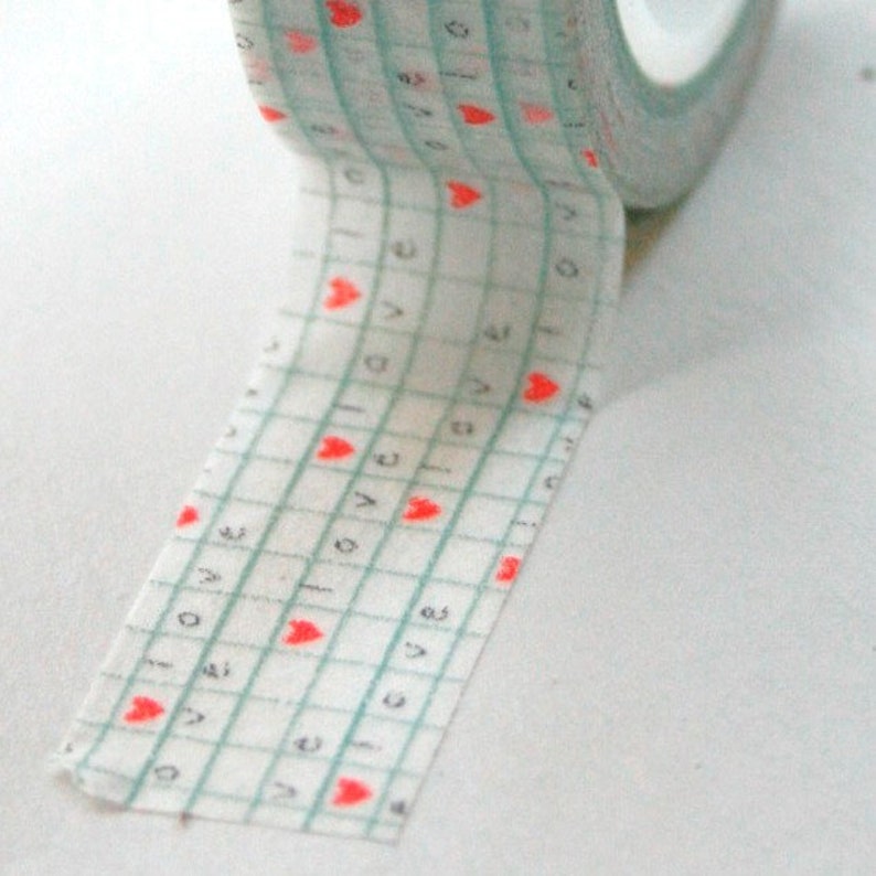 Washi Tape - 15mm - Blue Grid and Heart L O V E Love Pattern - Deco ...