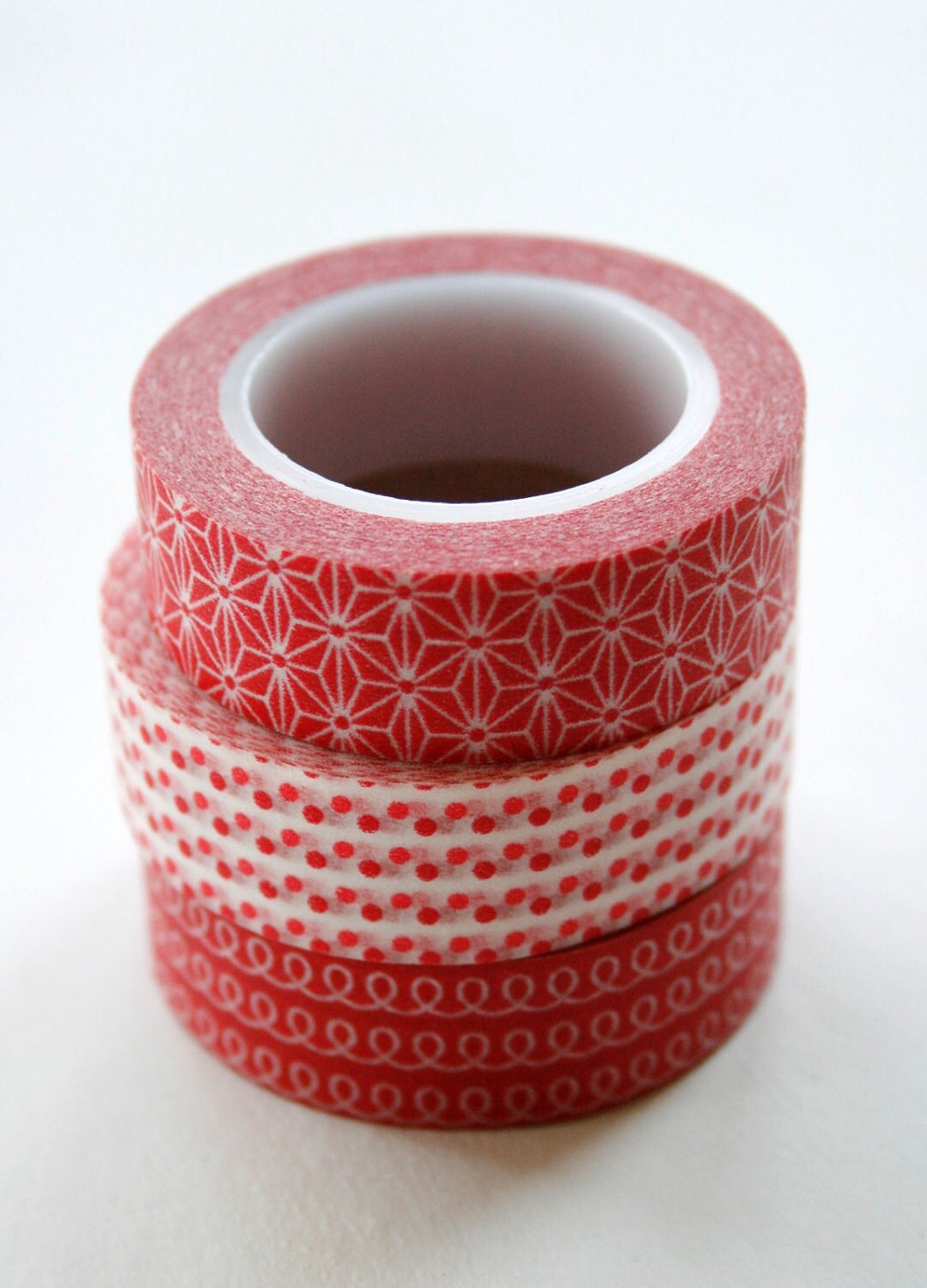 Washi Tape - 15mm - Bright Red and White Geometric Pattern - Deco Paper ...