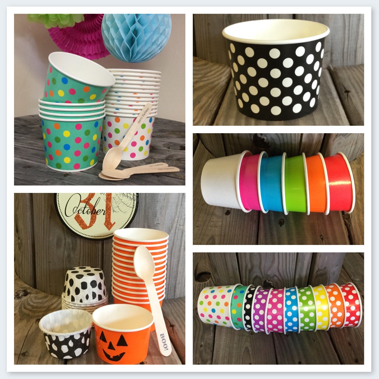 8 Piece Party Pack 12 Oz Ice Cream Cups and Printed Spoons | Etsy