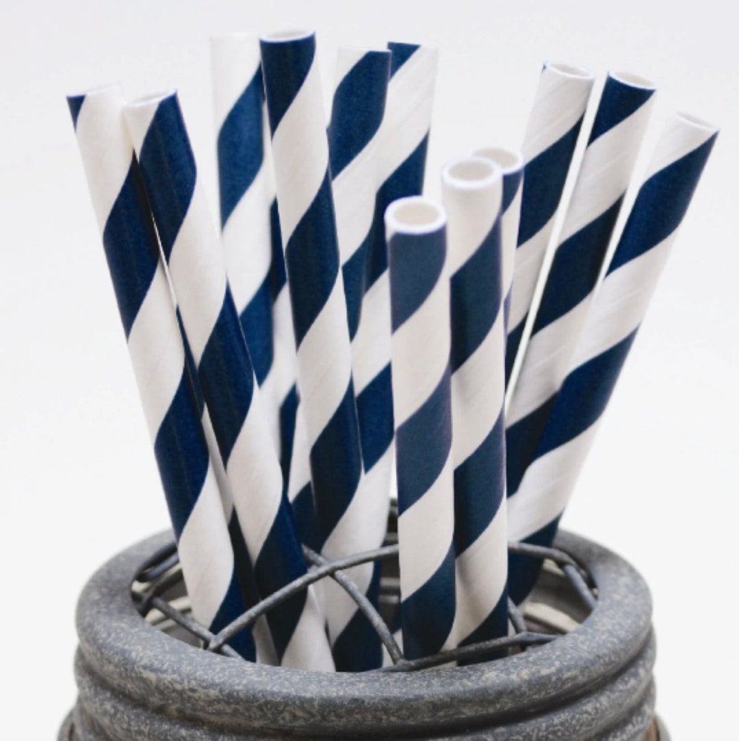 Midnight Navy Blue Stripe Pattern Paper Straws - Perfect for Parties or ...