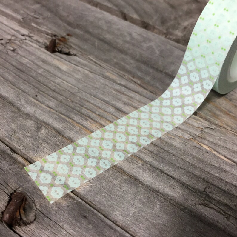 Washi Tape - 15mm - Baby Blue and Green Geometric Pattern on White ...
