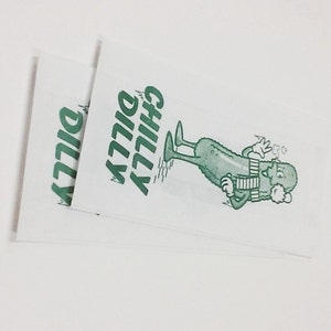 Vintage Style Chilly Dilly Pickle Bags - Green on White - Gusseted Bags ...
