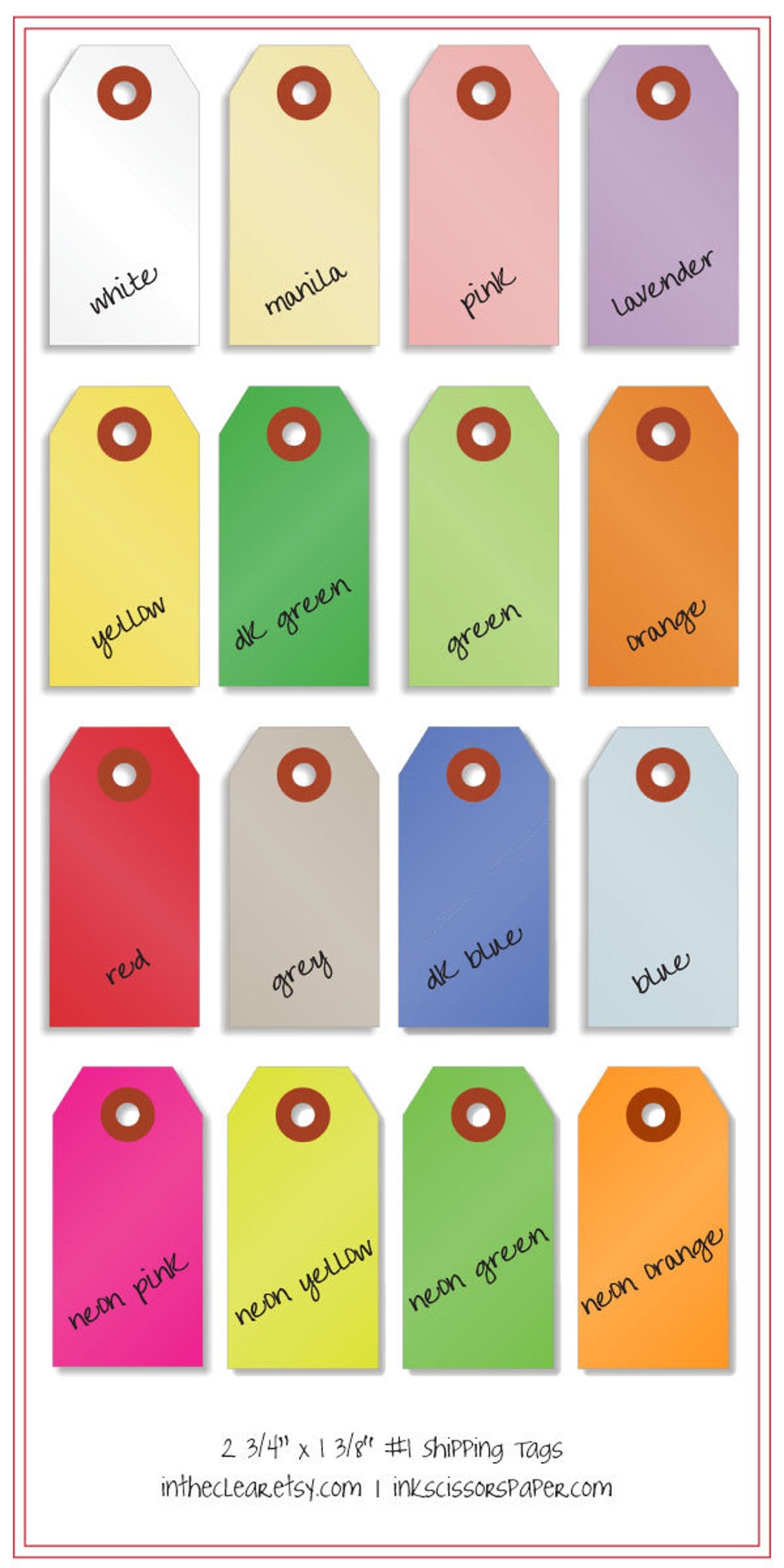 Mini Shipping Paper Tags - Seventeeen Colors Available - 1.375 X 2.75 ...