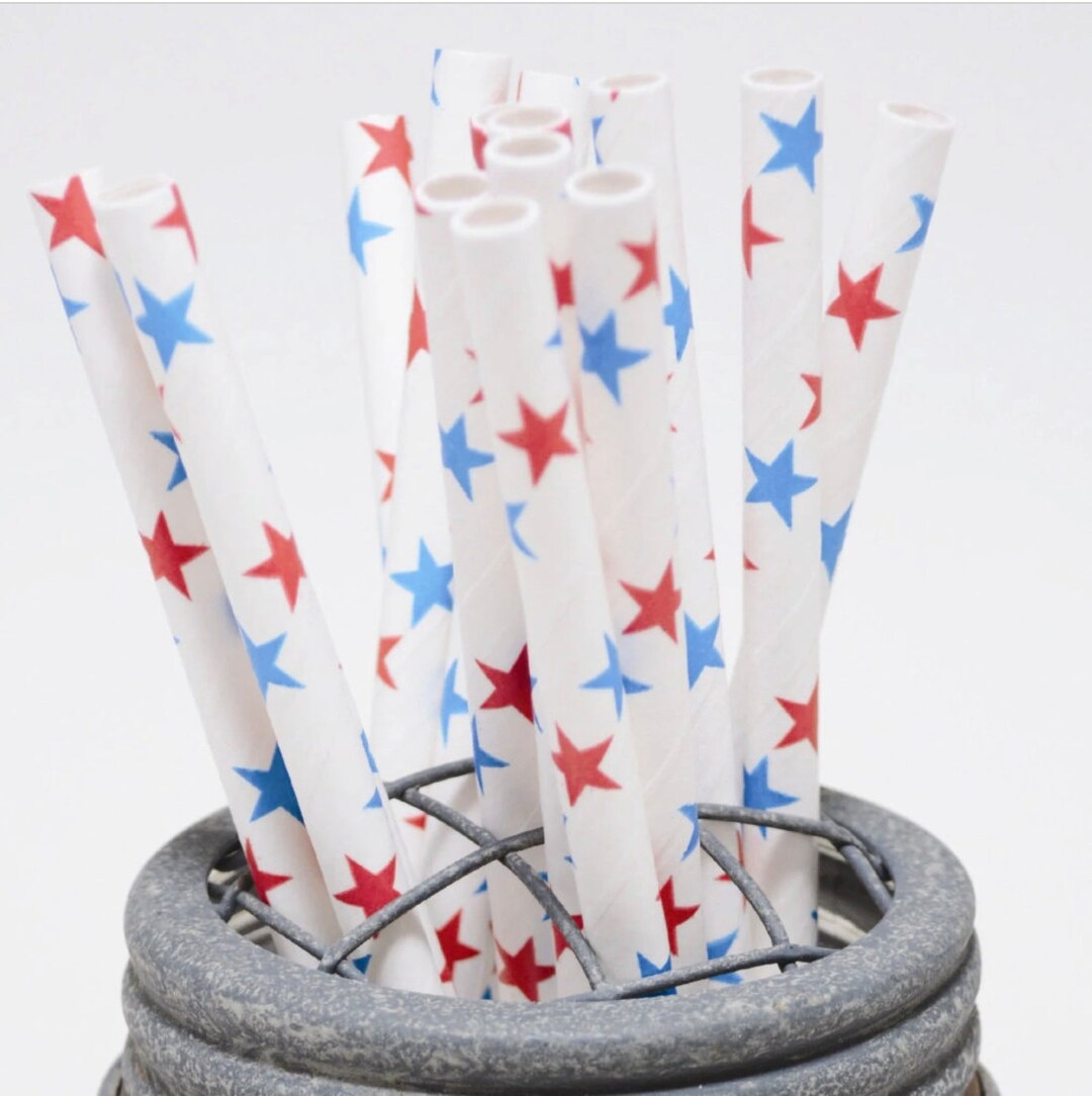 PATRIOTIC American Flag Red White and Blue Star Pattern Paper Straws ...