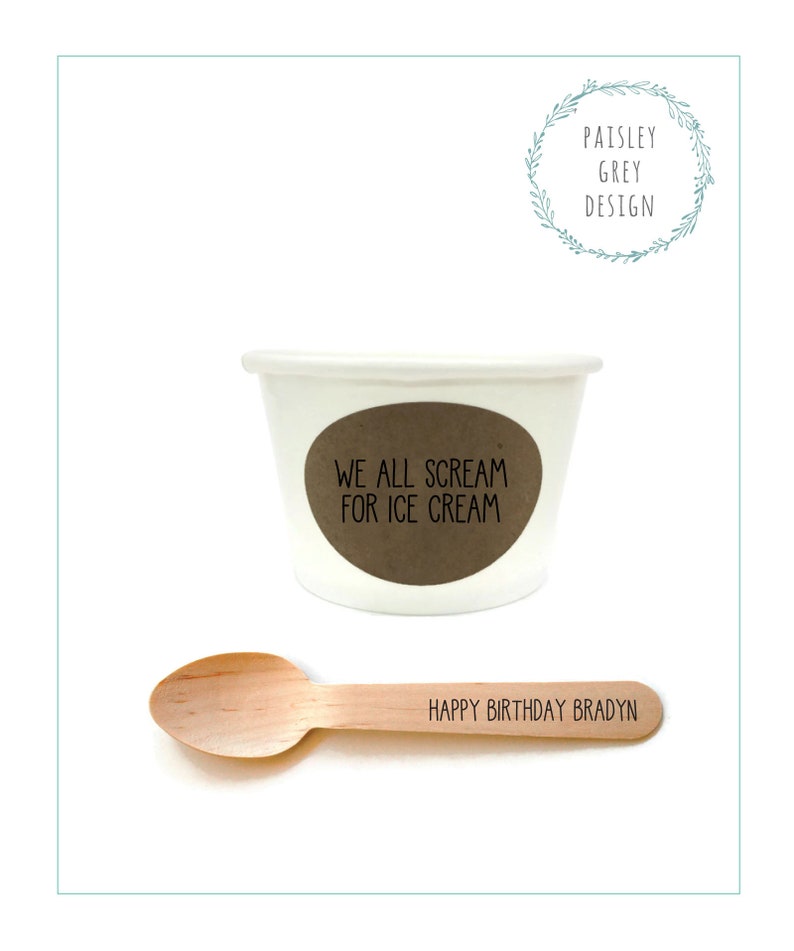 Party Sets Printed Wooden Spoons Labels and White Ice Cream - Etsy