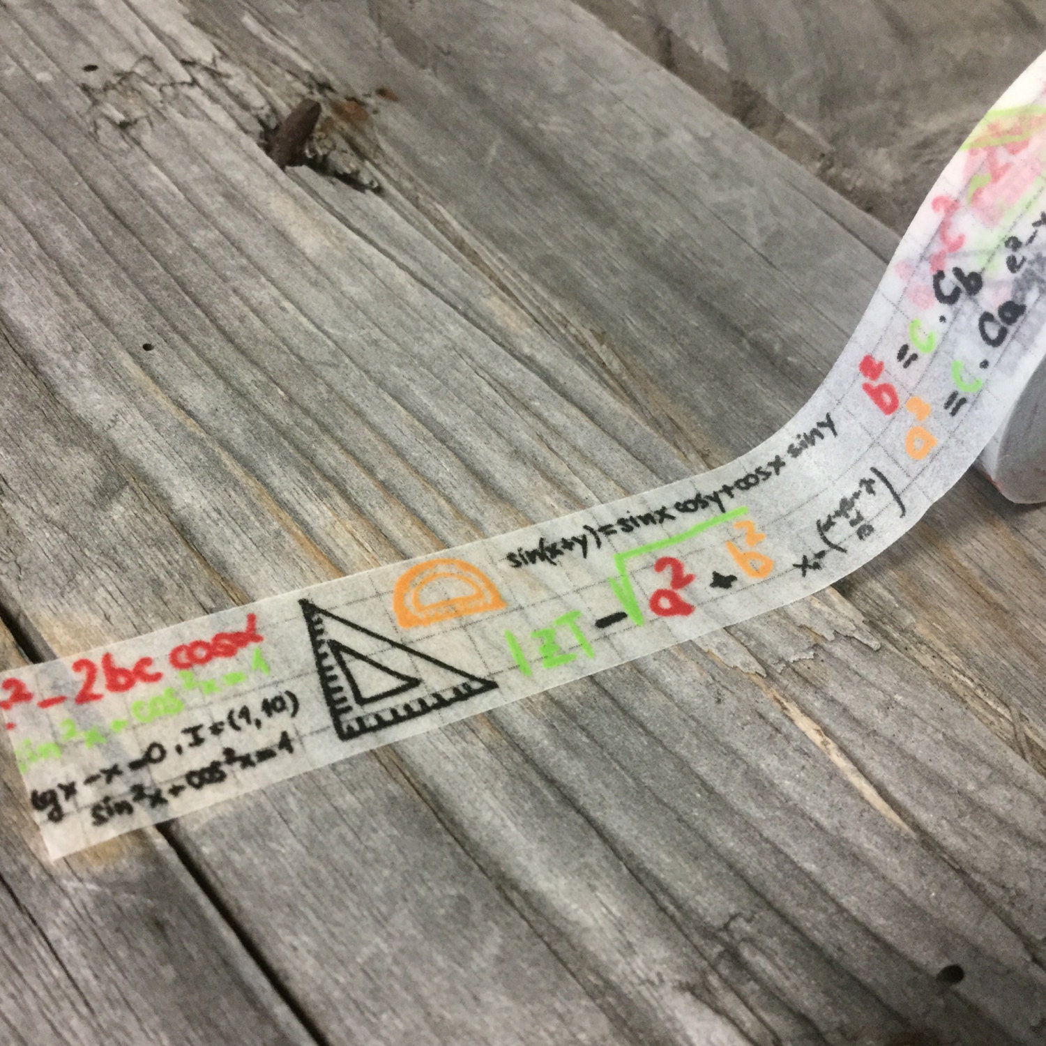 Washi Tape 15mm Metalic Silver Calculus Math on White | Etsy