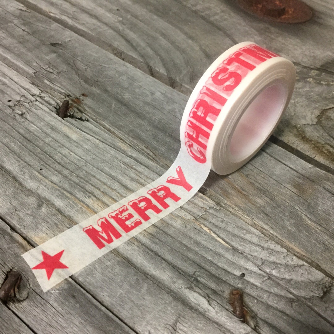 Washi Tape - 15mm - Red MERRY CHRISTMAS on White - Deco Paper Tape No ...