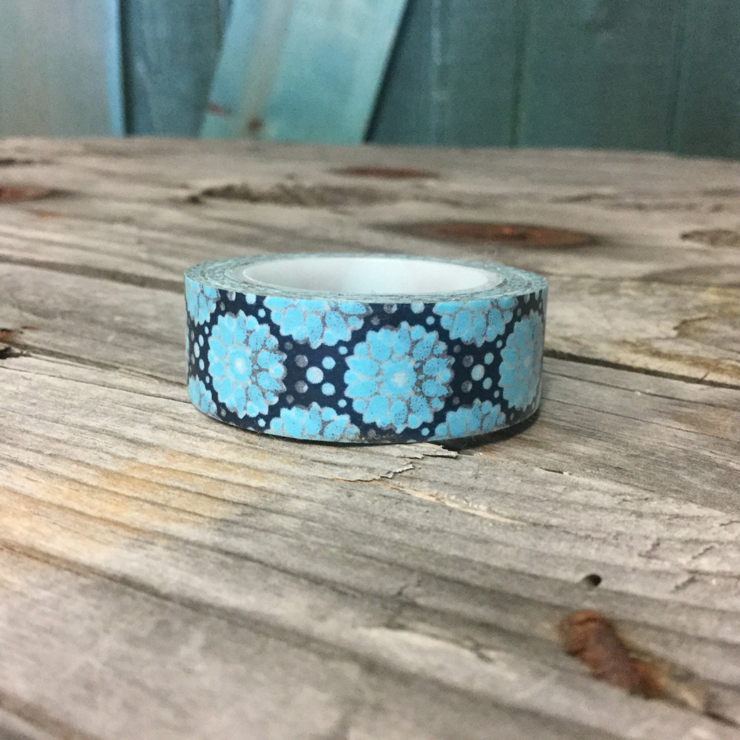 Washi Tape 15mm Light Blue Floral Design on Navy Deco - Etsy