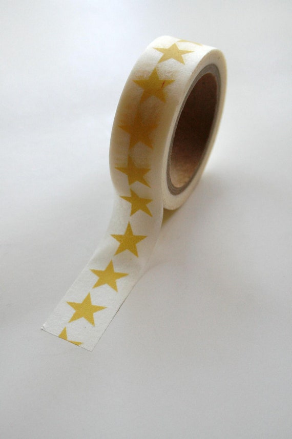 Washi Tape 15mm Yellow Large Stars on White Pattern Deco | Etsy