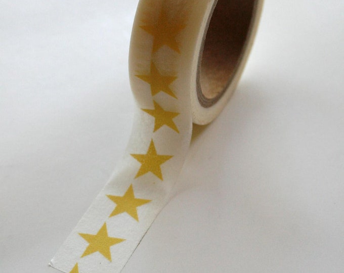 Washi Tape - 15mm - Yellow Large Stars on White Pattern - Deco Paper ...