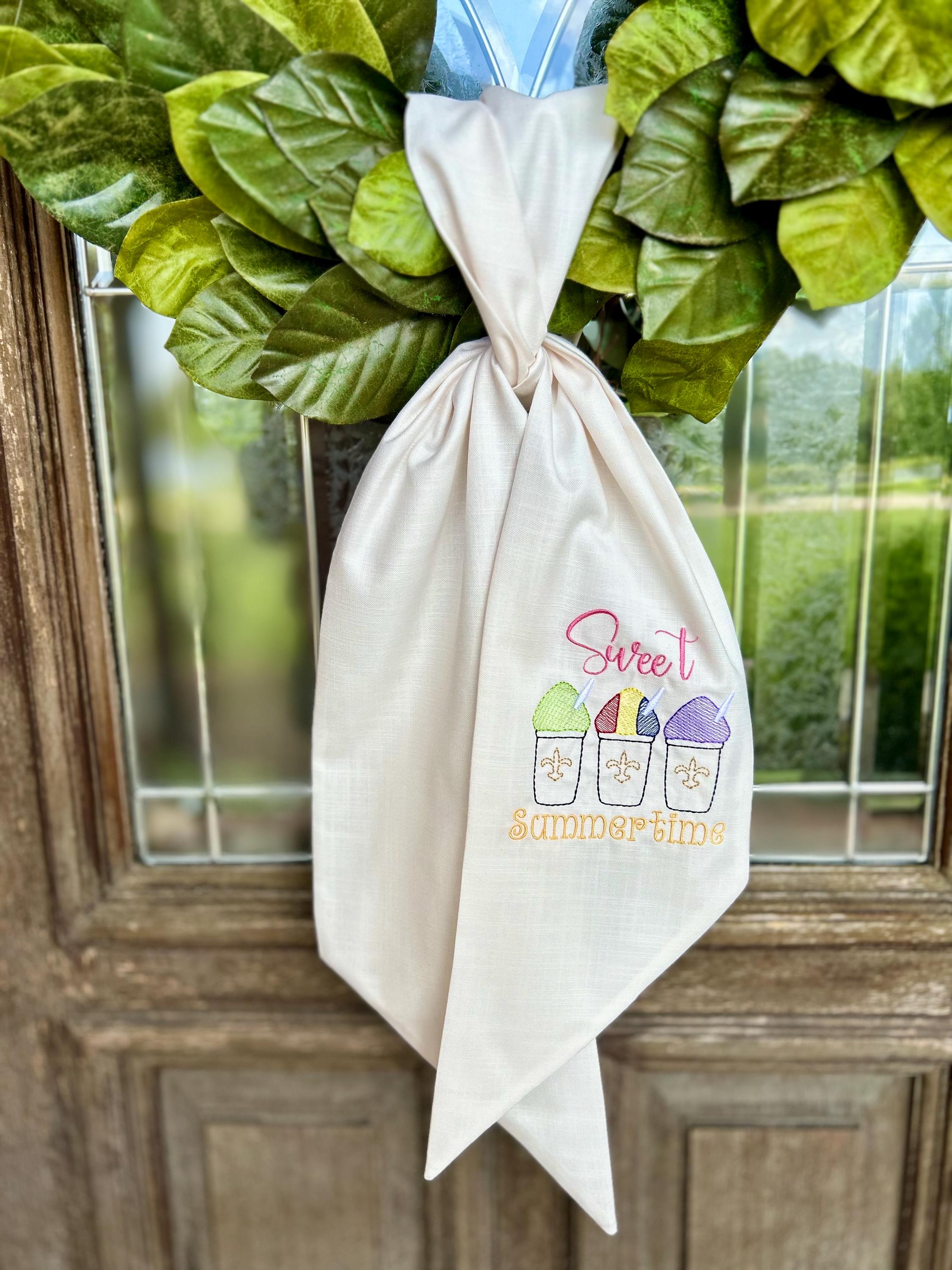 New Orleans Snowball Wreath Sash: Embroidered Linen Summer Decor - Etsy