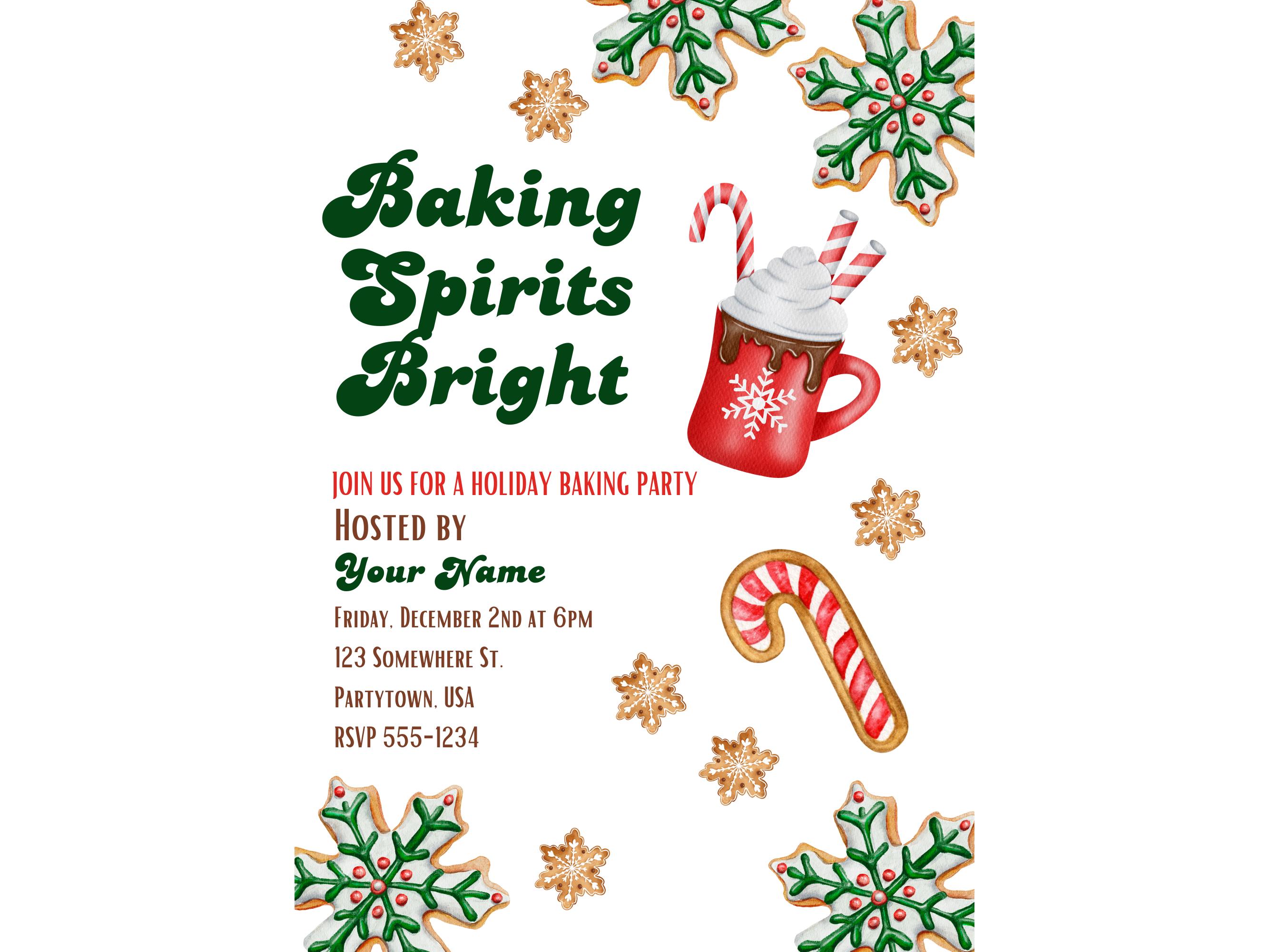 EDITABLE Baking Spirits Bright Holiday Baking Party Invitation - Etsy