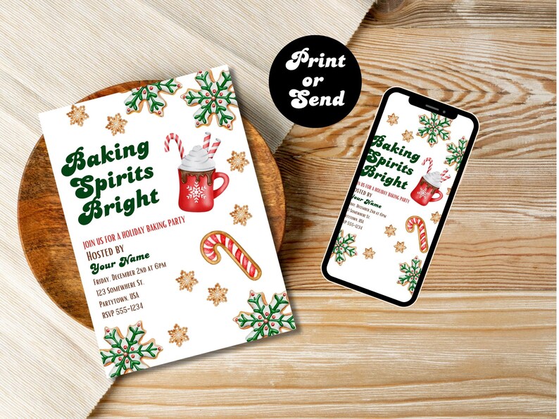 EDITABLE Baking Spirits Bright Holiday Baking Party Invitation - Etsy